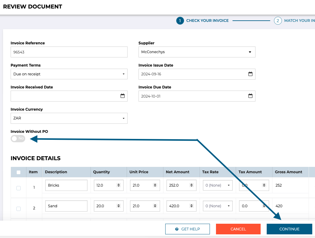 How do I create a Purchase Order from an Invoice?